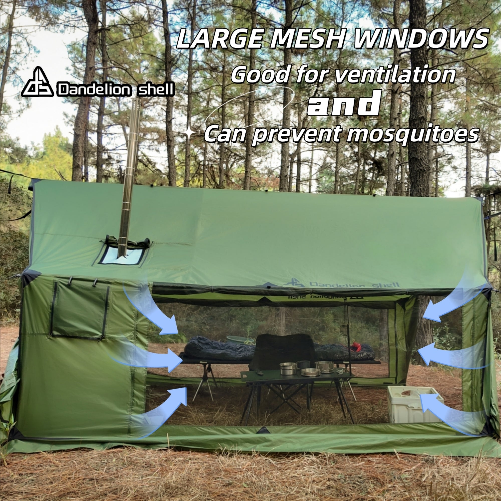 Dandelion Shell Hammock Hot Tent with Stove Jack and Double-Sided mesh ...